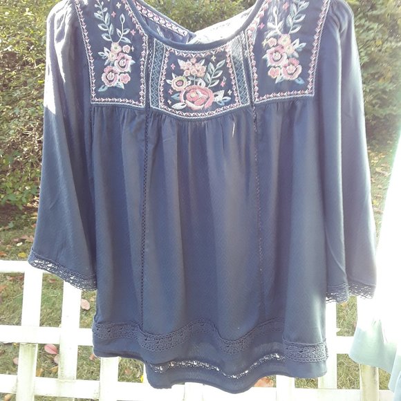 Kate & Sam | Tops | Kate Sam Blue With Floral Embroidery Top New Boho ...